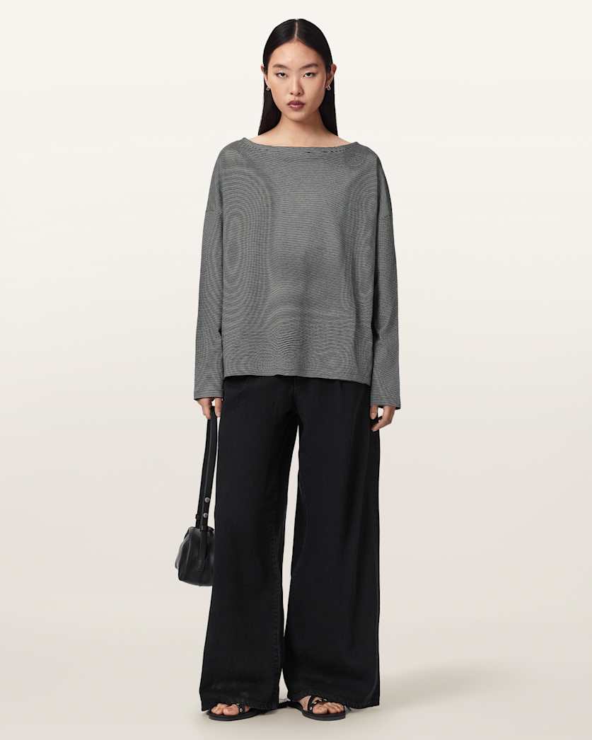 Rita Long Sleeve Striped T-Shirt Black/White | ALLSAINTS Canada